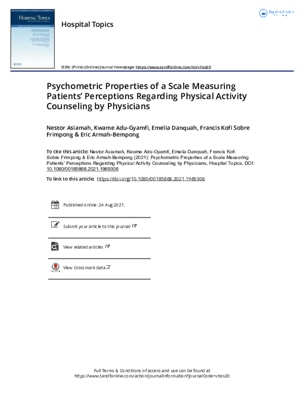 (PDF) Psychometric Properties of a Scale Measuring Patients' Perceptions Regarding Physical ...