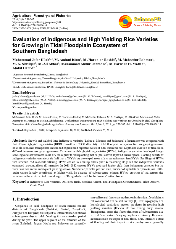 (PDF) Evaluation of Indigenous and High Yielding Rice Varieties for ...
