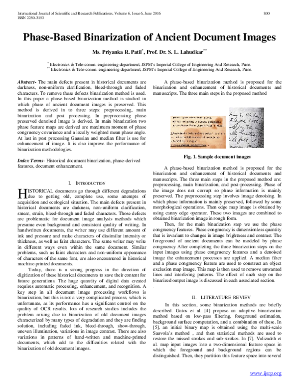(PDF) Phase-Based Binarization of Ancient Document Images