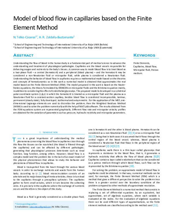 (PDF) Model of blood flow in capillaries based on the Finite Element Method