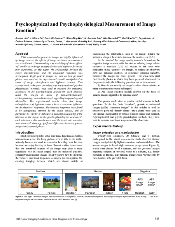 (PDF) Psychophysical and Psychophysiological Measurement of Image Emotion