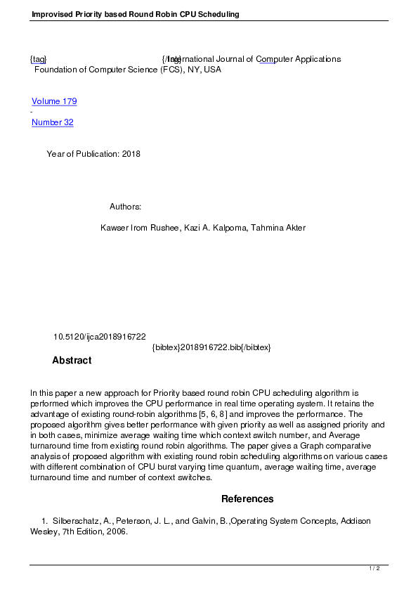 (PDF) Improvised Priority based Round Robin CPU Scheduling