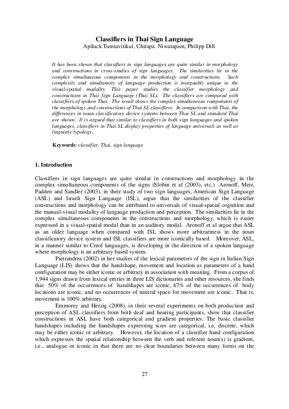 (PDF) Classifiers in Thai Sign Language