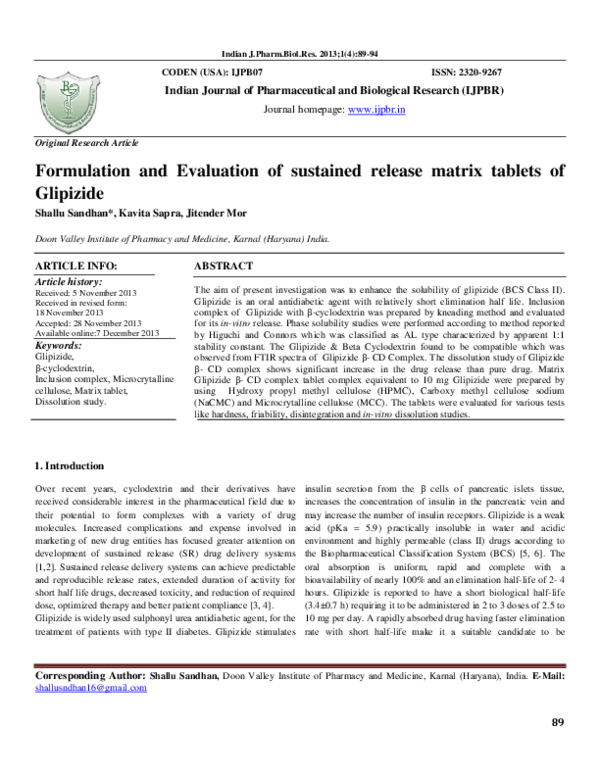 Pdf Formulation And Evaluation Of Sustained Release Gastroretentive