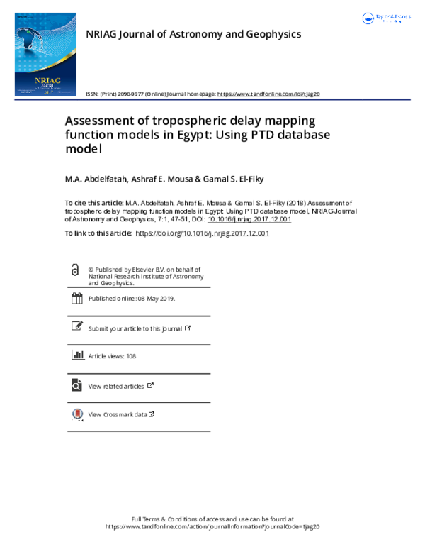 (PDF) Assessment of tropospheric delay mapping function models in Egypt: Using PTD database model