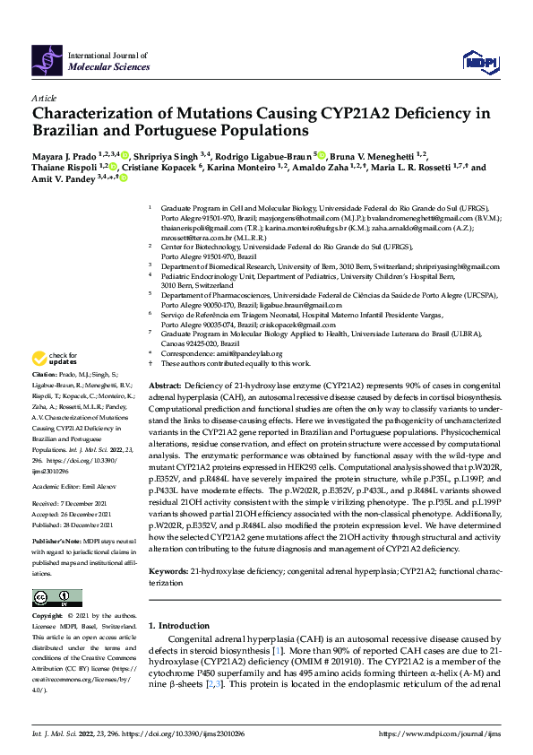 (PDF) Characterization of Mutations Causing CYP21A2 Deficiency in ...