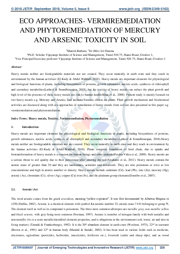 (PDF) Eco Approaches- Vermiremediation and Phytoremediation of Mercury ...