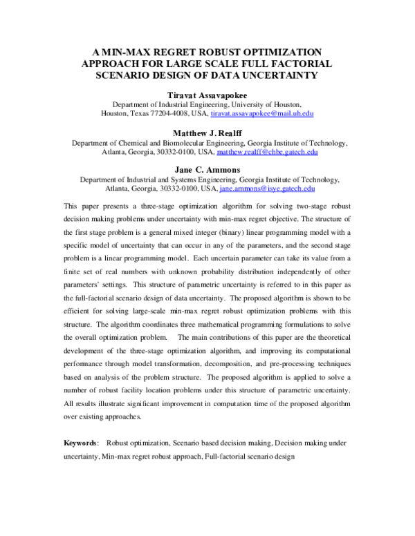 (PDF) A Min-Max Regret Robust Optimization Approach for Interval Data Uncertainty