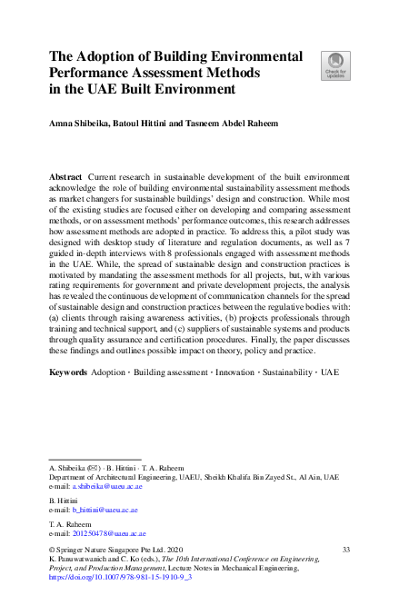 (PDF) The Adoption of Building Environmental Performance Assessment ...