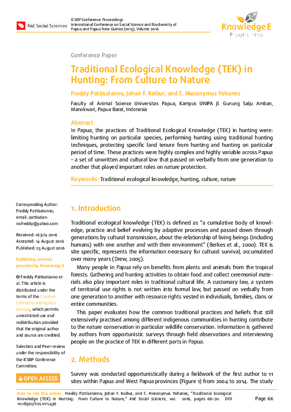 (PDF) Traditional Ecological Knowledge (Tek) In Hunting: From Culture To Nature