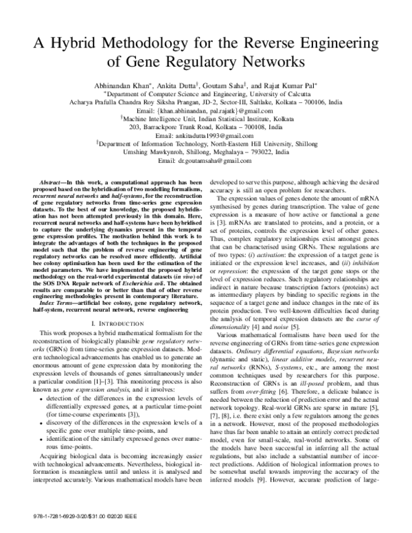 (PDF) A Hybrid Methodology for the Reverse Engineering of Gene Regulatory Networks
