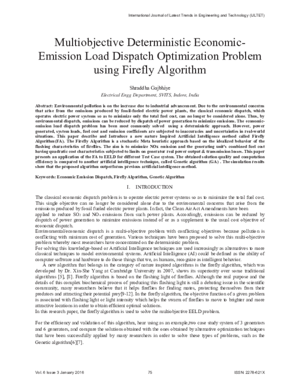 (PDF) Multiobjective Deterministic Economic- Emission Load Dispatch Optimization Problem using ...