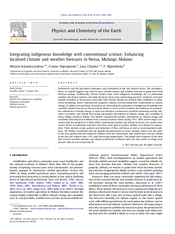 (PDF) Integrating indigenous knowledge with conventional science ...