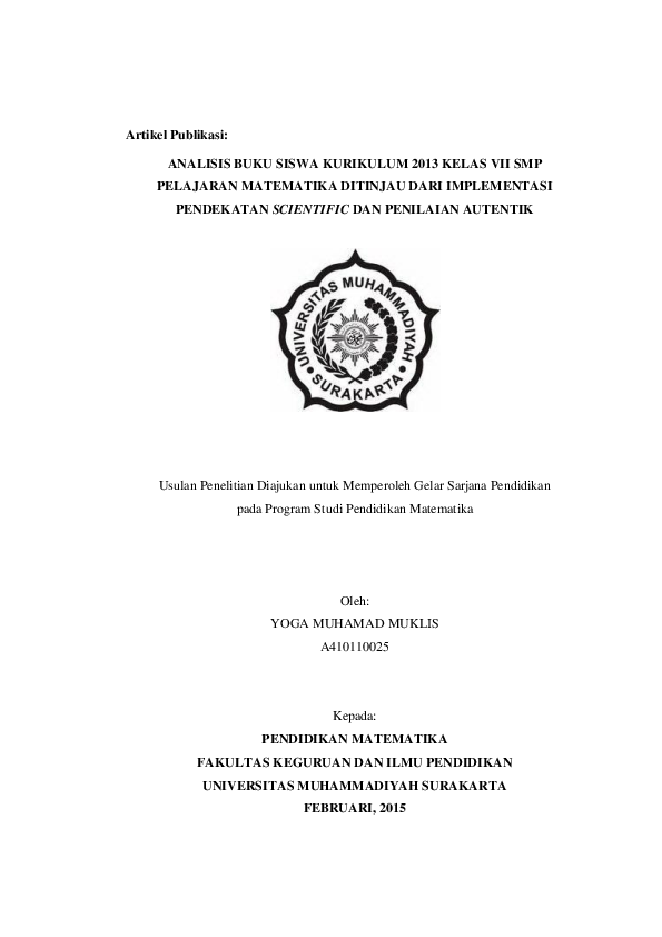 (PDF) Analisis Buku Siswa Kurikulum 2013 Kelas VII SMP Pelajaran Matematika Ditinjau Dari ...