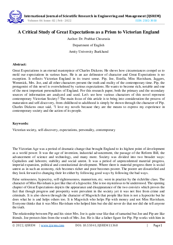 (PDF) A Critical Study of Great Expectations as a Prism to Victorian ...