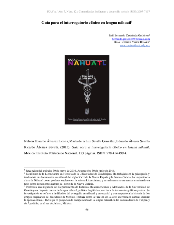 (PDF) Guía para el interrogatorio clínico en lengua náhuatl