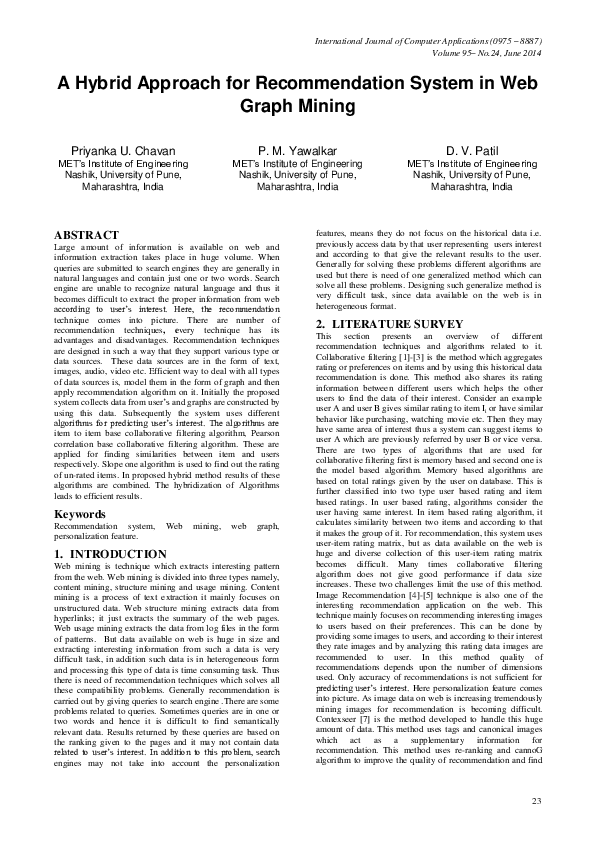 (PDF) A Hybrid Approach for Recommendation System in Web Graph Mining