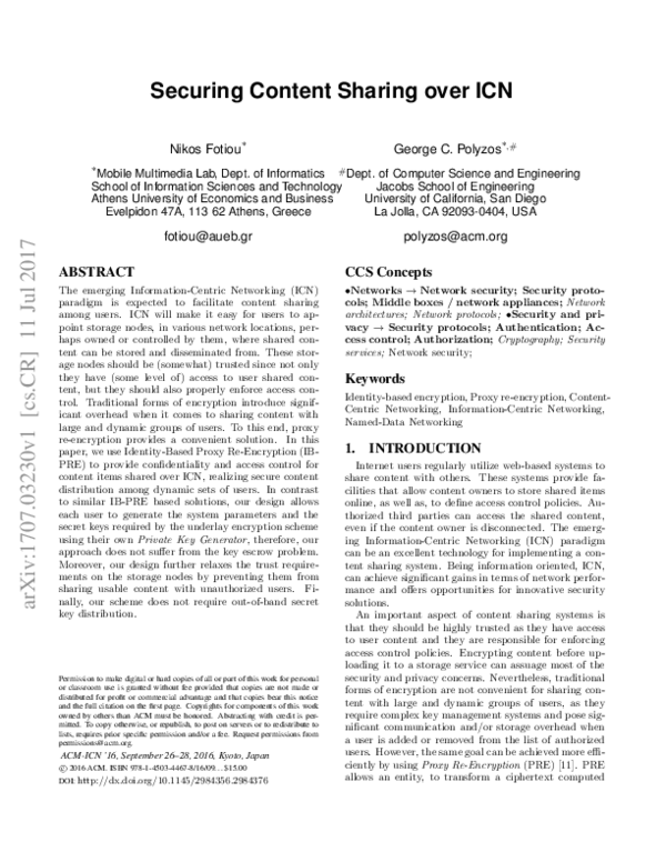 (PDF) Securing Content Sharing over ICN