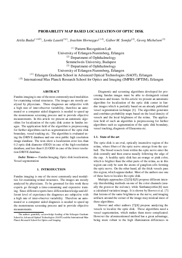 (PDF) Probability map based localization of optic disk