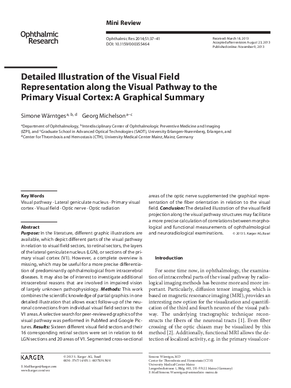 (PDF) Detailed Illustration of the Visual Field Representation along the Visual Pathway to the ...