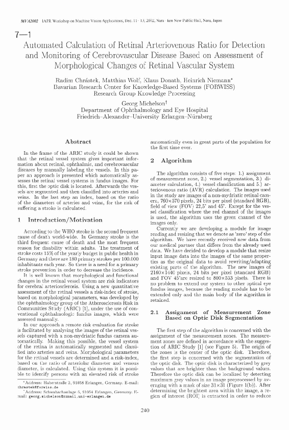 (PDF) Automated Calculation of Retinal Arteriovenous Ratio for ...