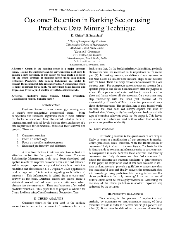 (PDF) Customer Retention in Banking Sector using Predictive Data Mining Technique
