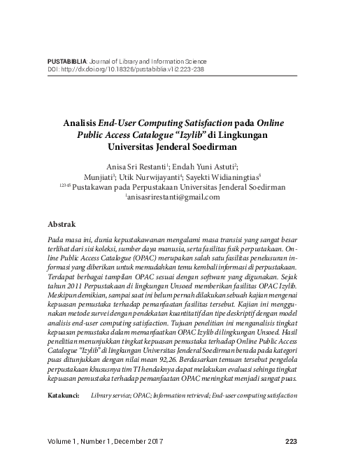 (PDF) Analisis End-User Computing Satisfaction pada Online Public Access Catalogue “Izylib” di ...