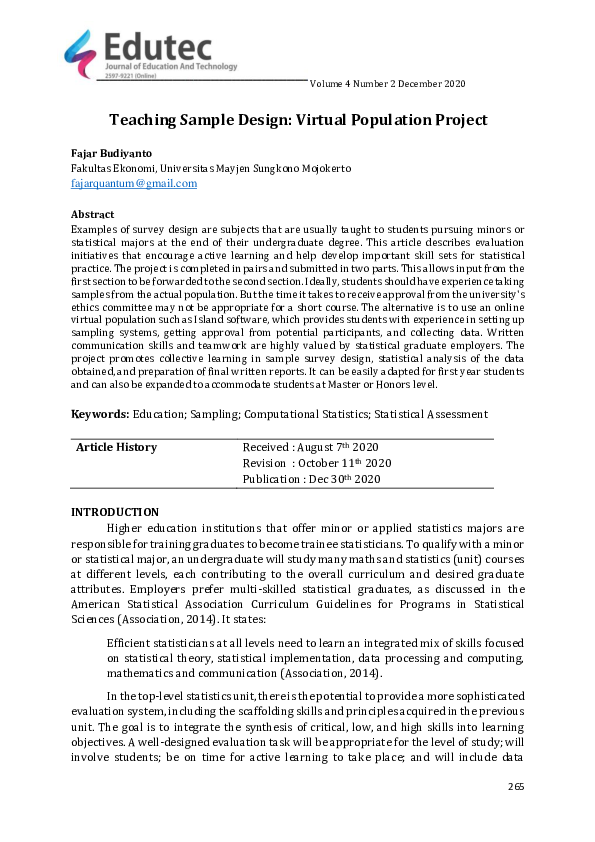 (PDF) Teaching Sample Design: Virtual Population Project