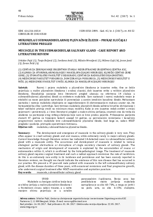(PDF) Mucocele in the submandibular salivary gland: Case report and ...