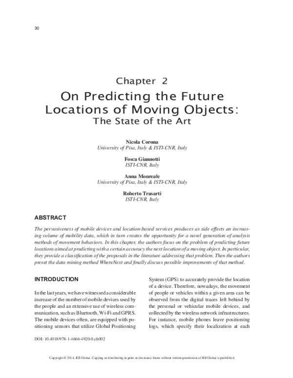 (PDF) On Predicting the Future Locations of Moving Objects (PDF) On Predicting the Future Locations of Moving Objects
