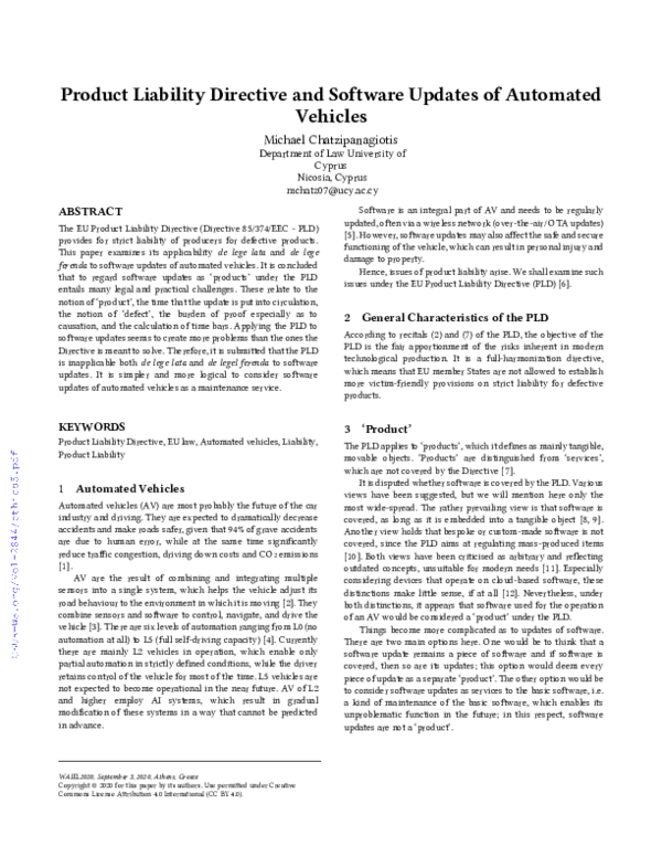 (PDF) Product Liability Directive and Software Updates of Automated ...