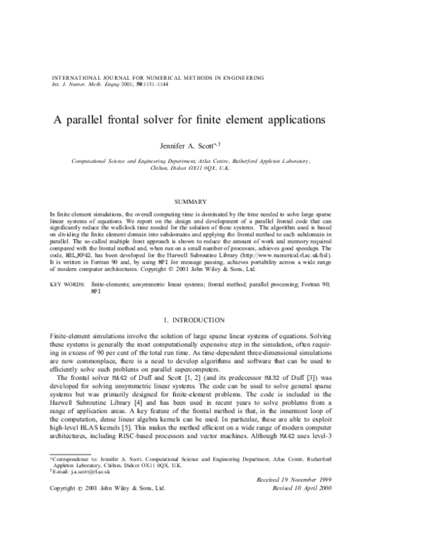 (PDF) A parallel frontal solver for finite element applications