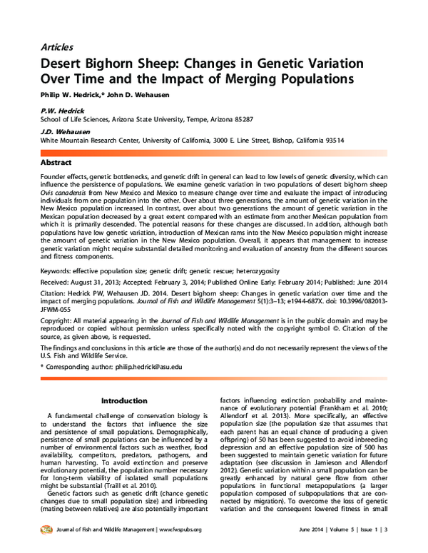 (PDF) Desert Bighorn Sheep: Changes in Genetic Variation Over Time and ...