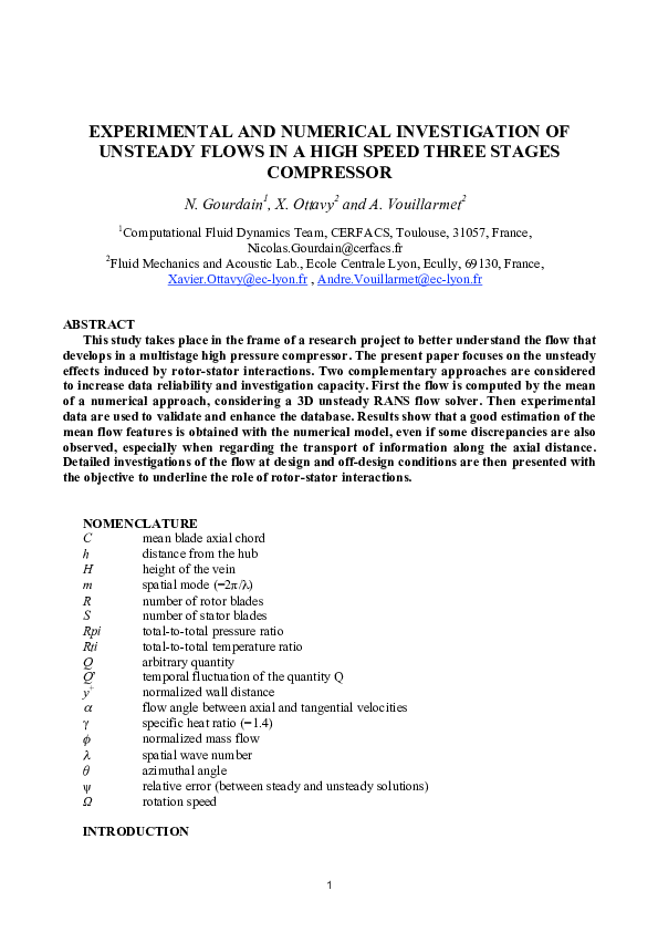 (PDF) Experimental and Numerical Investigation of Unsteady Flows in a High Speed Three Stages ...