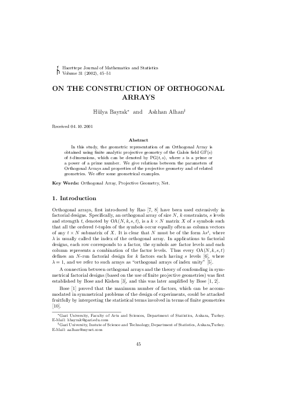 (PDF) On the construction of orthogonal arrays