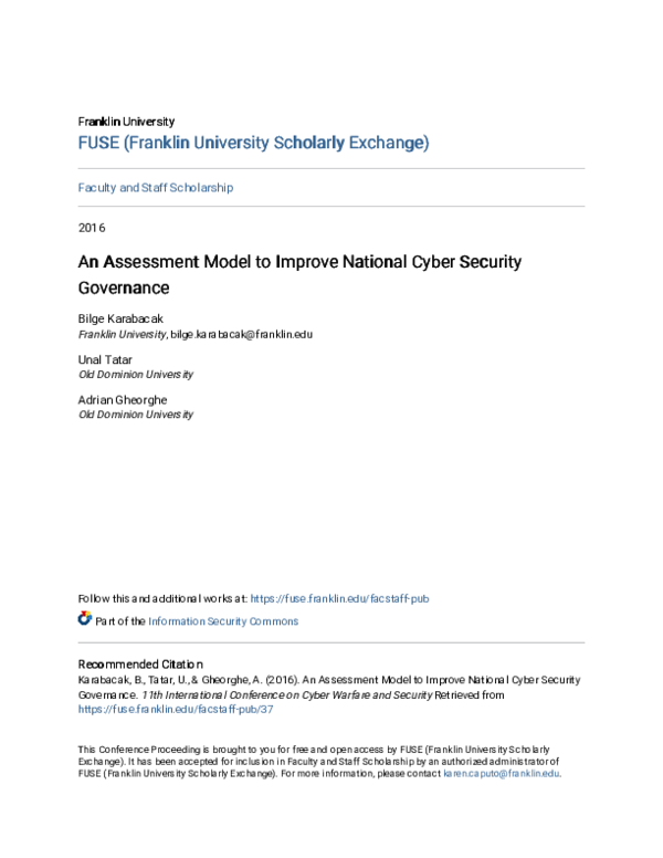 (PDF) An Assessment Model to Improve National Cyber Security Governance
