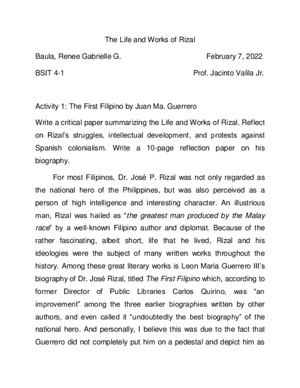 (PDF) The First Filipino by Leon Maria Guerrero: A Reflection