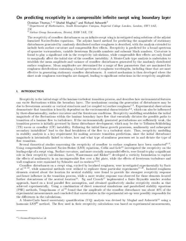 (PDF) On predicting receptivity in a compressible infinite swept wing boundary layer