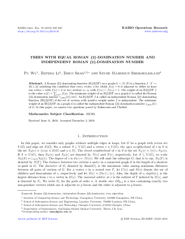(PDF) Trees with equal Roman $\{2\}$-domination number and independent Roman $\{2\}$-domination ...