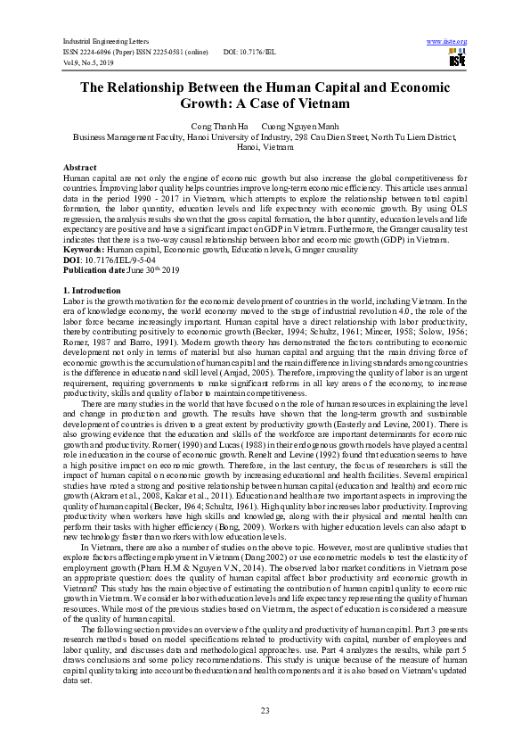 (PDF) The Relationship between Human Capital and Economic Growth