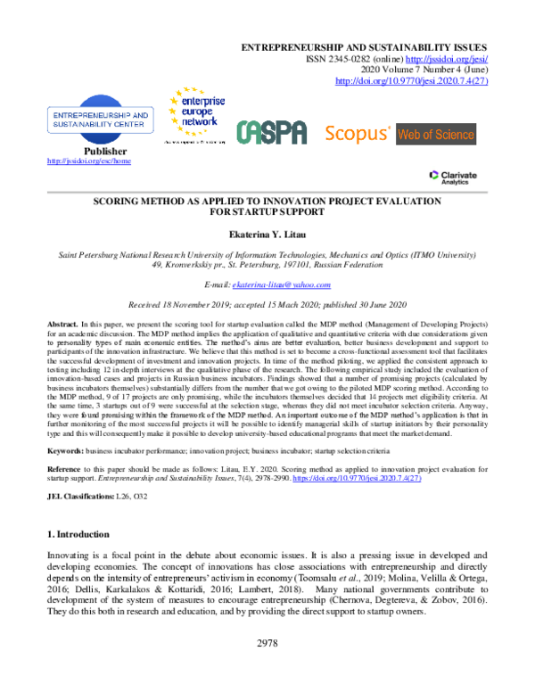 (PDF) Scoring method as applied to innovation project evaluation for ...