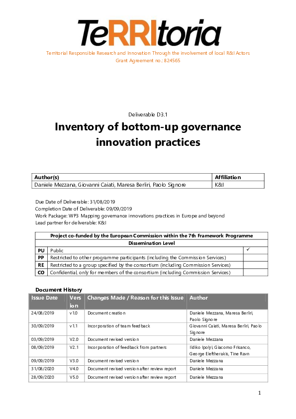 (PDF) TeRRItoria D3.1 Inventory of bottom-up governance innovation ...