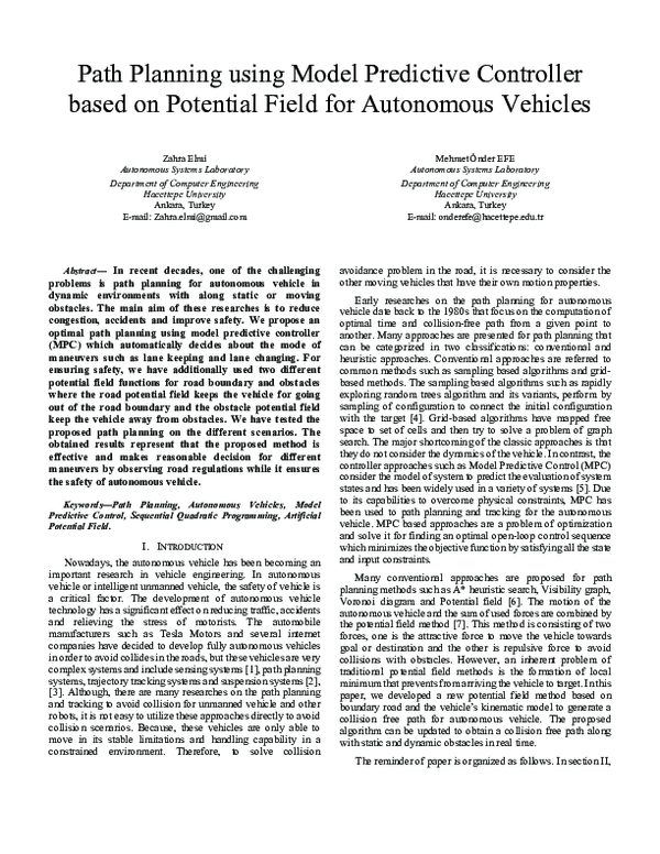 (PDF) Path Planning using Model Predictive Controller based on ...
