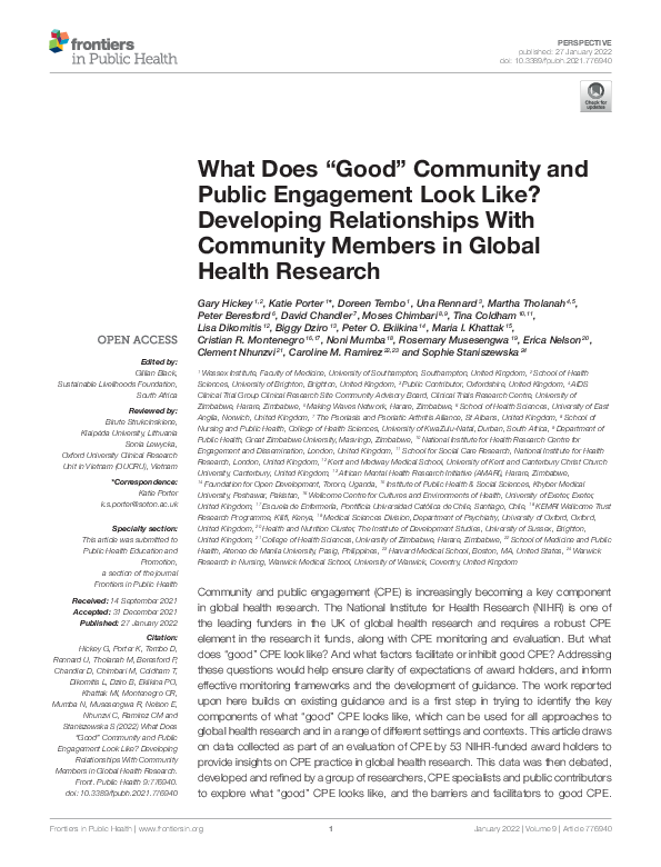 (PDF) What Does “Good” Community and Public Engagement Look Like ...