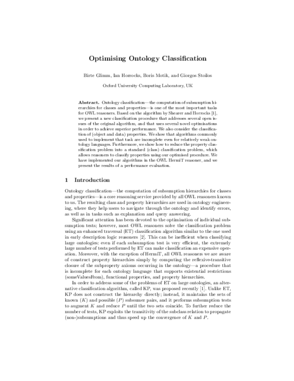 (PDF) Optimising ontology classification