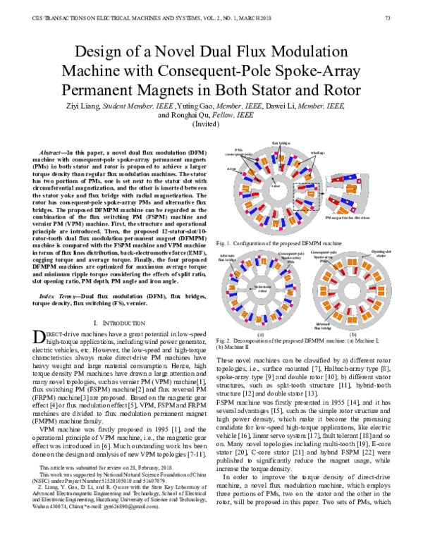 (PDF) Design of a novel dual flux modulation machine with consequent ...