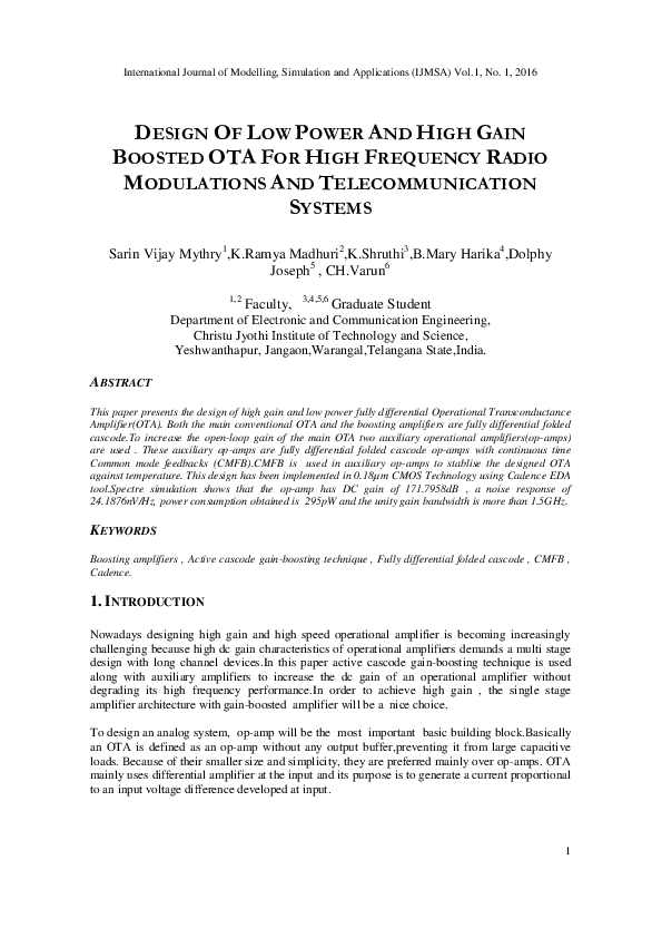 (PDF) Design of Low Power and High Gain Boosted Ota for High Frequency ...