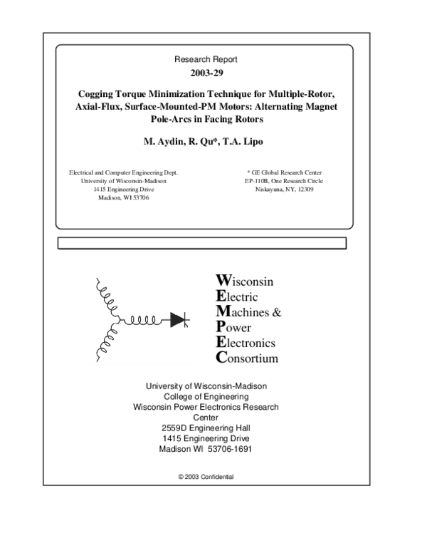 Pdf Cogging Torque Minimization Technique For Multiple Rotor Axial Flux Surface Mounted Pm