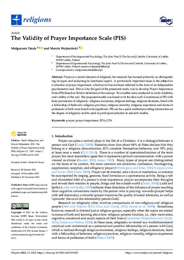 (PDF) The Validity of Prayer Importance Scale (PIS)