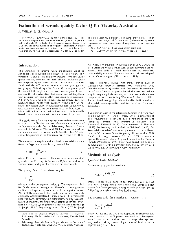 (PDF) Estimation of Seismic Quality Factor Q for Victoria